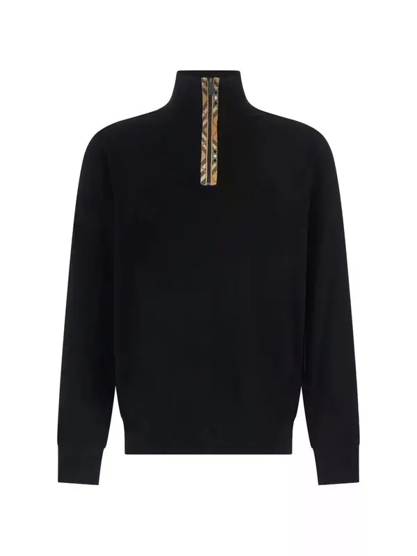 Burberry Check Trim Wool Half-zip Sweater