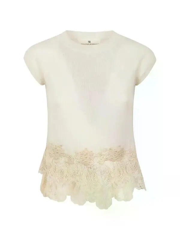 Ermanno Scervino Lace-trimmed Cashmere Top - Neutrals