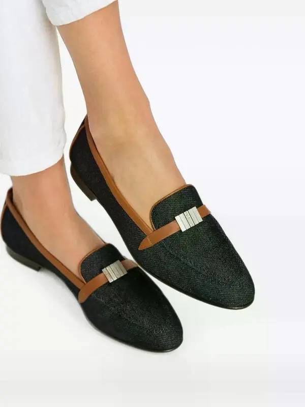 Kiton Leather-trim Plaque-detail Loafers