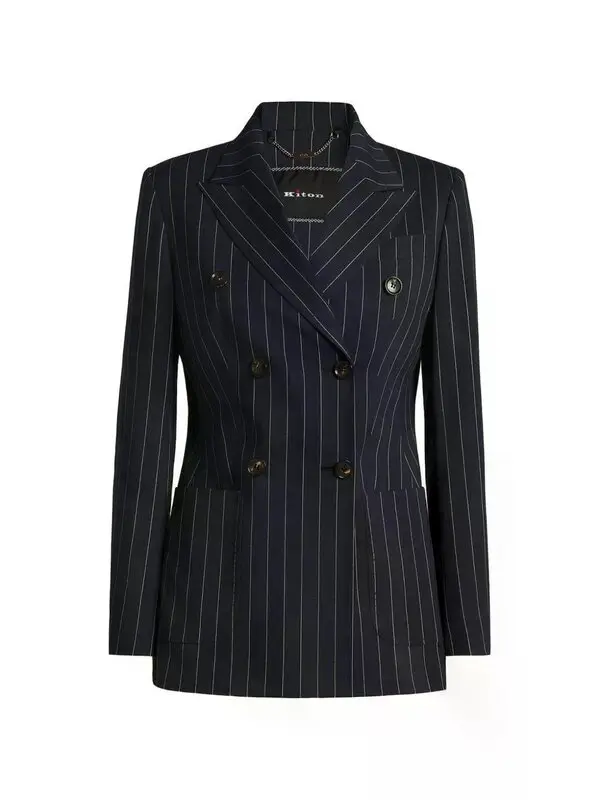 Kiton Pinstripe Double-breasted Blazer - Blue
