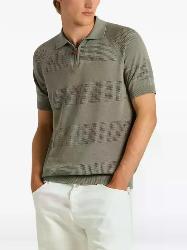 Kiton Openwork-stripe Zipped Polo Shirt
