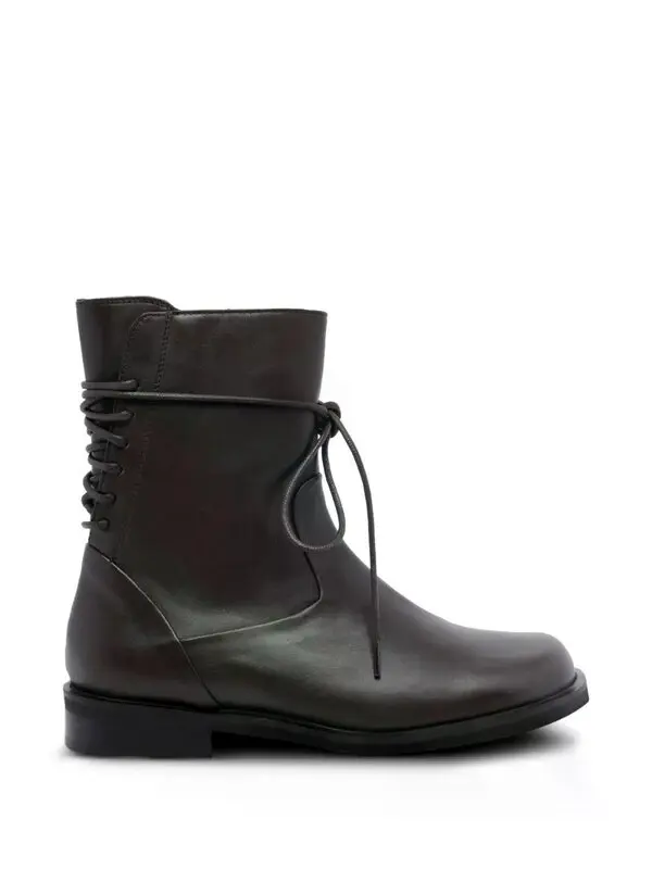 POEVE Lace-up Leather Ankle Boots - Dark Espresso