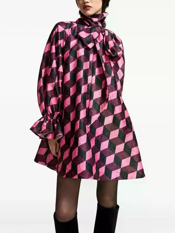 Essentiel Antwerp Kioanna Geometric-pattern Pussy-bow Shift Mini Dress
