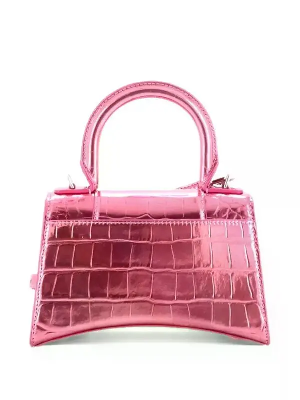 Balenciaga Hourglass Top Handle Bag Crocodile Embossed Leather Xs Satchel - Pink