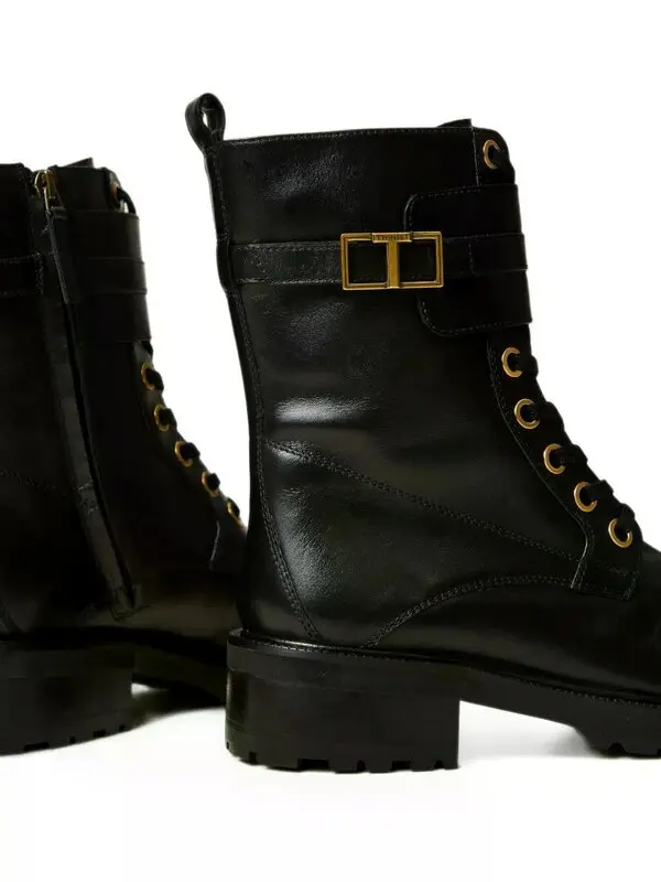 TWINSET Logo-buckle Lace-up Combat Boots