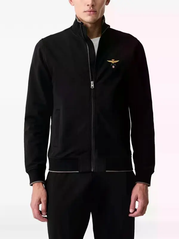 AERONAUTICA MILITARE Embroidered Zip-up Sweater - Black