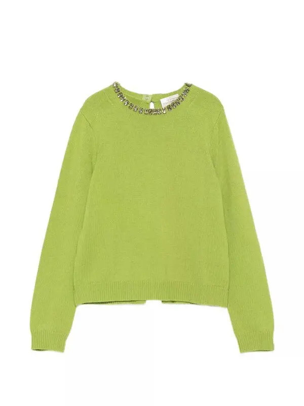 SEMICOUTURE Crystal-embellished Open-back Sweater - Green