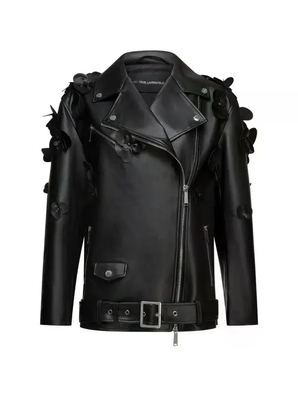 Karl Lagerfeld Floral-appliqué Biker Jacket
