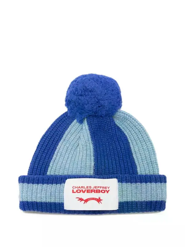 CHARLES JEFFREY Striped Pompom Beanie Hat