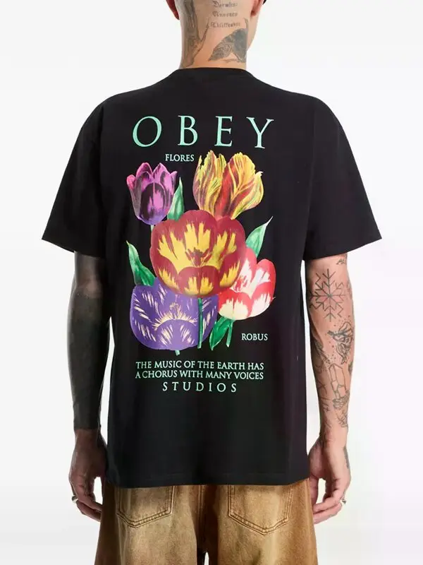 Obey Logo-print Floral-print T-shirt