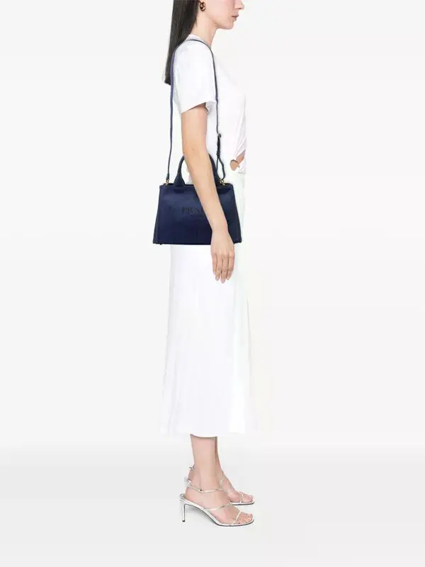 Prada 2013-2026 Small Canvas Canapa Logo Tote Satchel - Blue