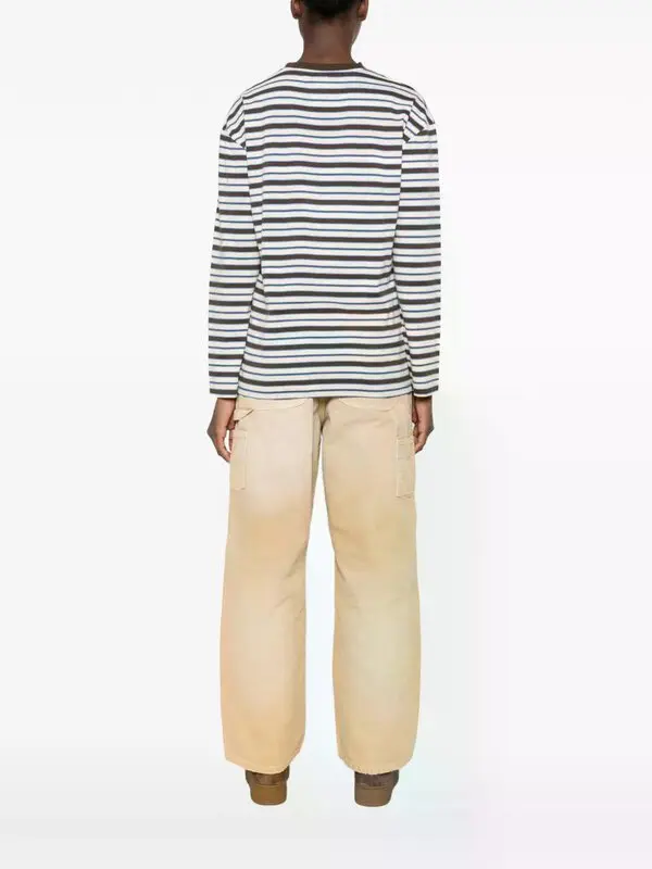 Sporty & Rich Striped-pattern Logo-embroidered T-shirt