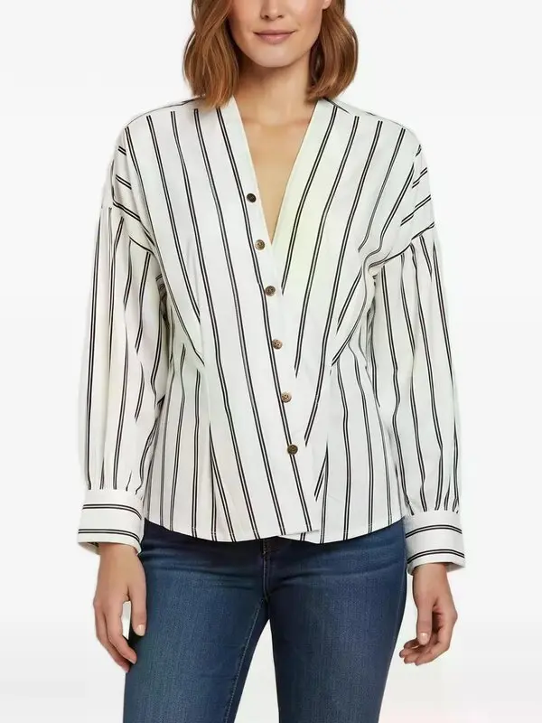 Sandro Striped V-neck Shirt - White