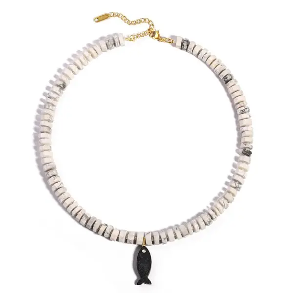 HANNAH B. JEWELRY White Fish Necklace - Black