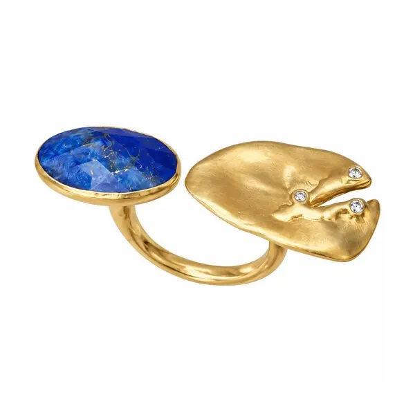 RARE MATTERS JEWELRY Faceted Lapis Lazuli Statet Ring Gold-plated Open Band Ring - Blue