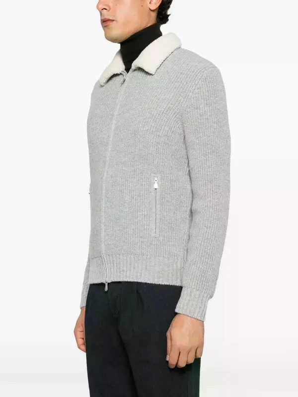 VENGERA Ribbed-knit Shearling-collar Cardigan