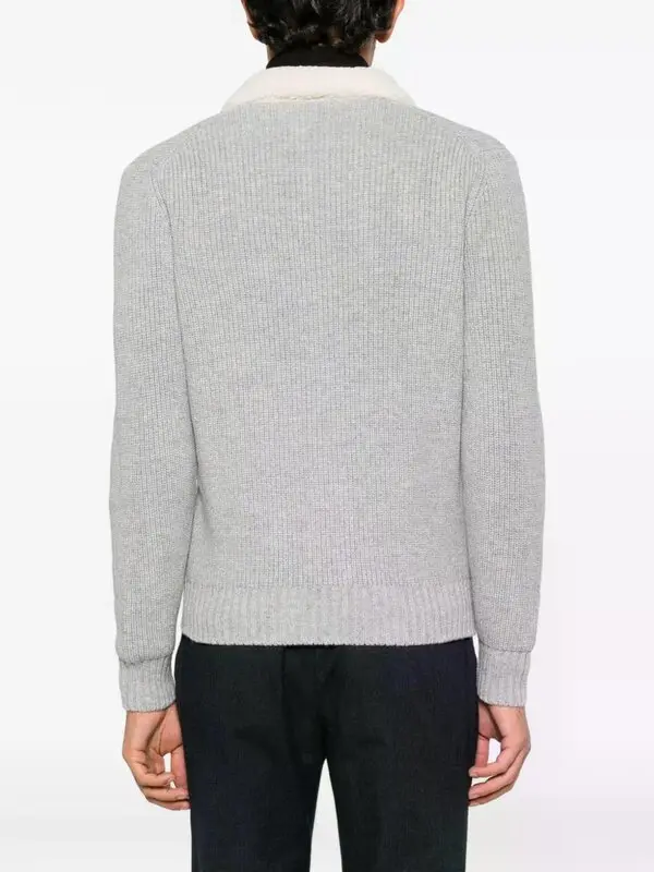 VENGERA Ribbed-knit Shearling-collar Cardigan