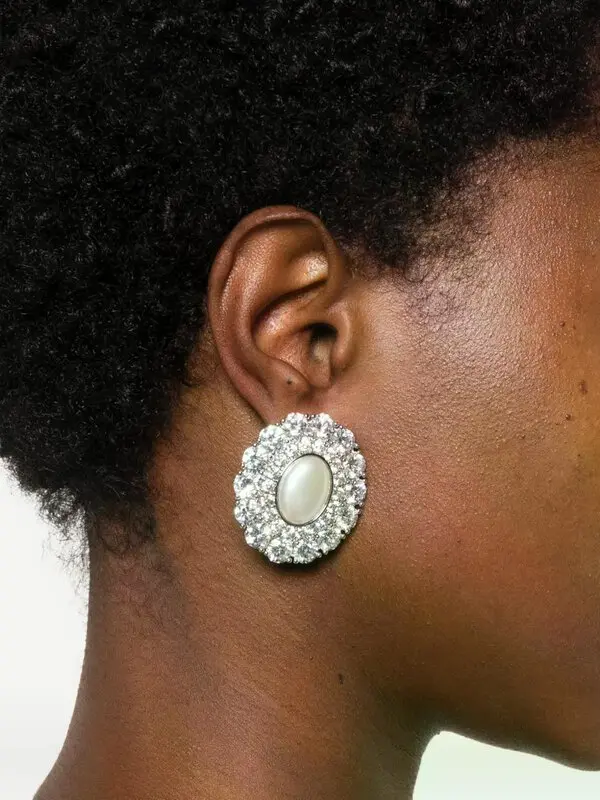 SELF-PORTRAIT Oval Crystal Pearl Earrings