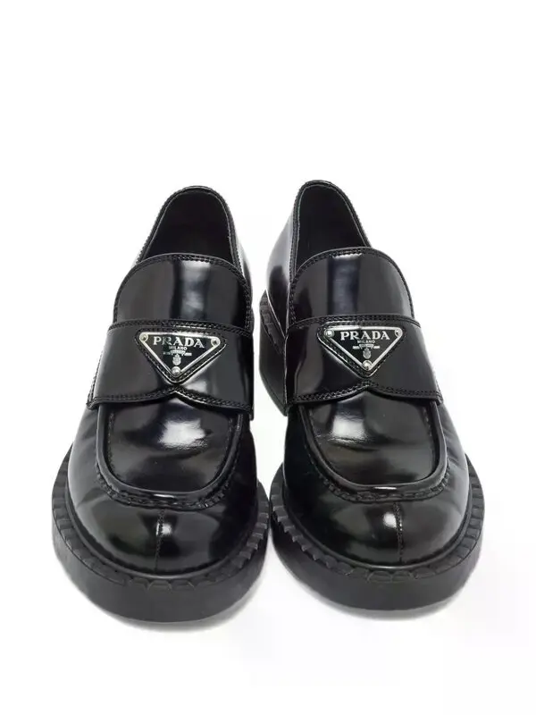 Prada Chocolate Logo-plaque Leather Loafers