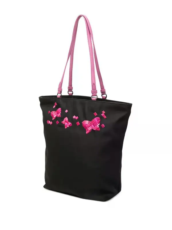 Bottega Veneta 2012-2026 Embroidered Canvas Butterfly Tote Bag - Black