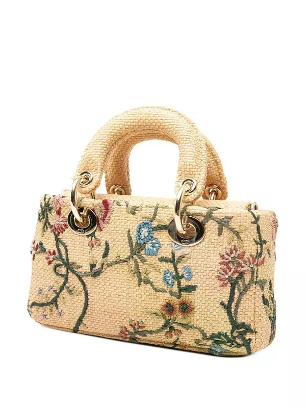 Dior 2023 Micro Floral Embroidered Raffia Lady D Joy Satchel