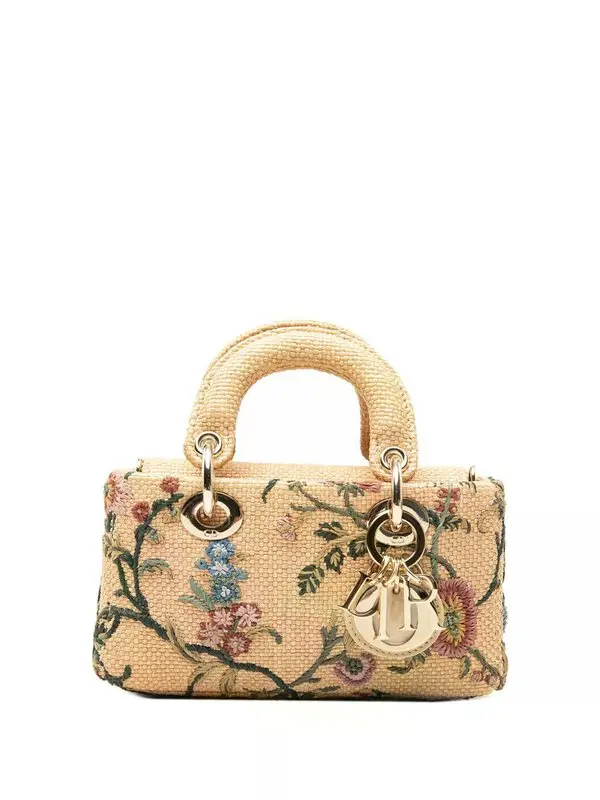 Dior 2023 Micro Floral Embroidered Raffia Lady D Joy Satchel