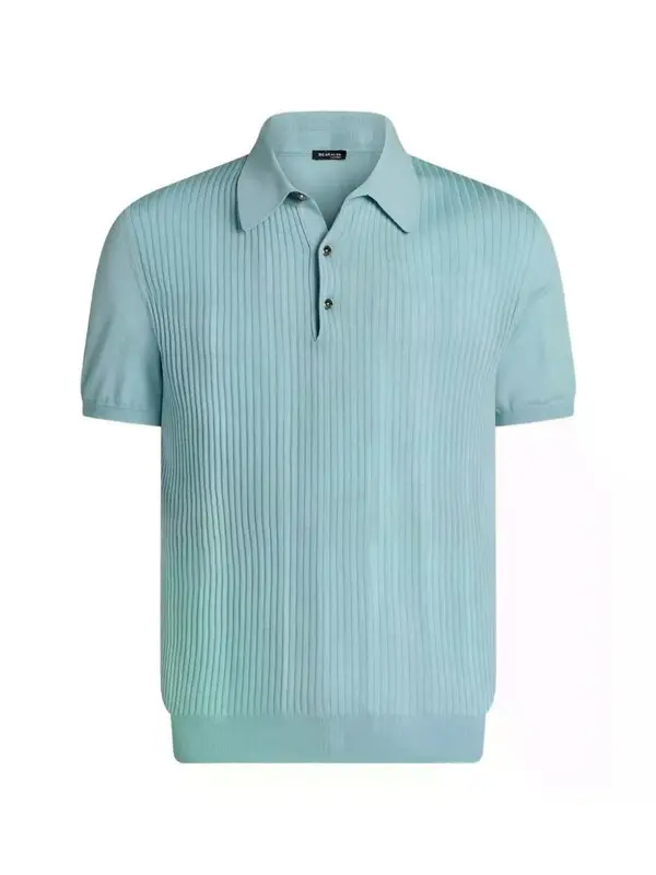 Kiton Ribbed-knit Short-sleeve Polo Shirt