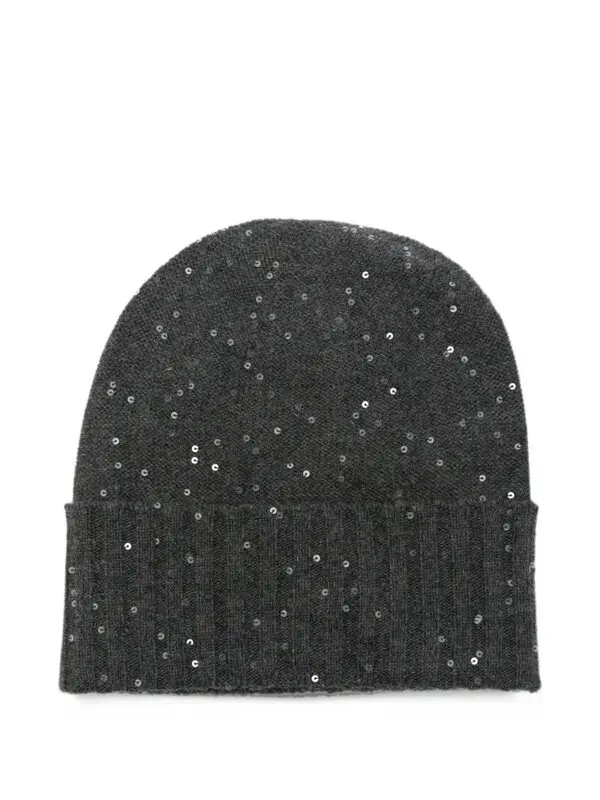 Lorena Antoniazzi Sequin-embellished Ribbed-knit Beanie Hat - Grey