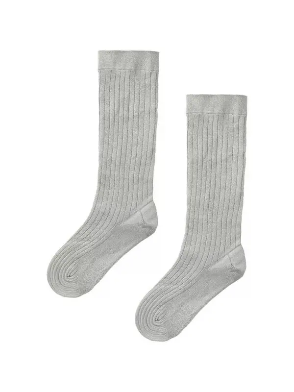 Wolford Ribbed Metallic-yarn Socks - Silver
