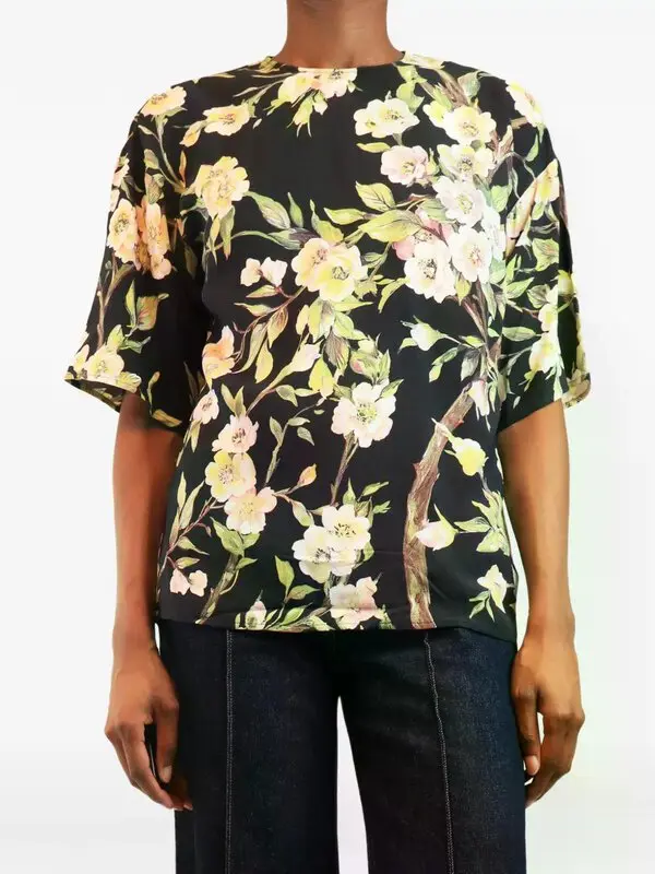 Dolce & Gabbana Floral-print Short-sleeve Top - Black