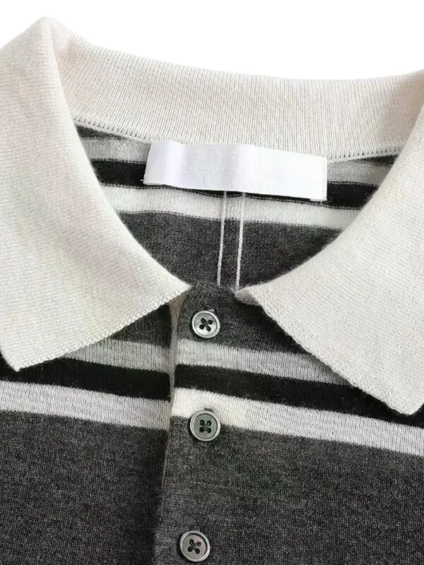CUDDLEUP Striped Cashmere Polo Sweater