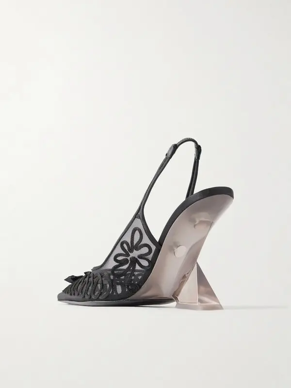 Attico Cheope 105 Bow-embellished Embroidered Tulle Wedge Slingback Pumps