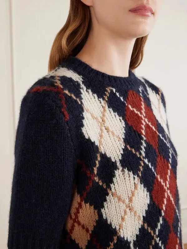 Khaite Lisa Checked Embroidered Wool And Mohair-blend Sweater