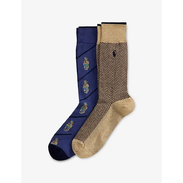 Polo Ralph Lauren Logo-print Stretch Cotton-blend Socks Pack Of Two