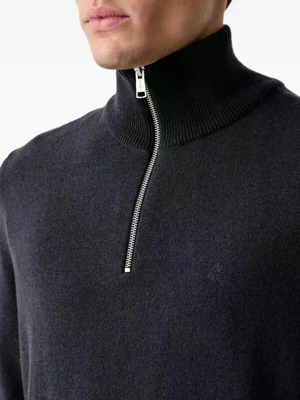 Marc O'polo Embroidered-logo Quarter-zip Sweater - Blue