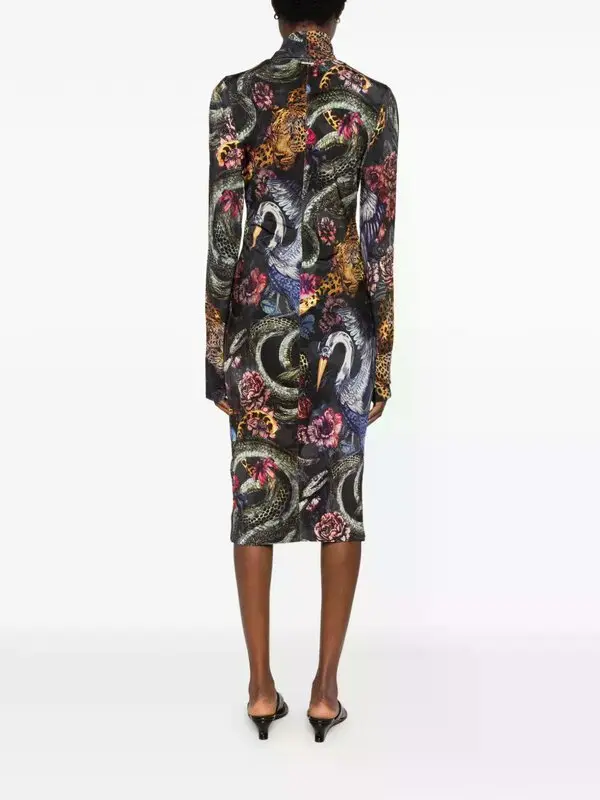 Just Cavalli Animal-print Floral-print Midi Dress