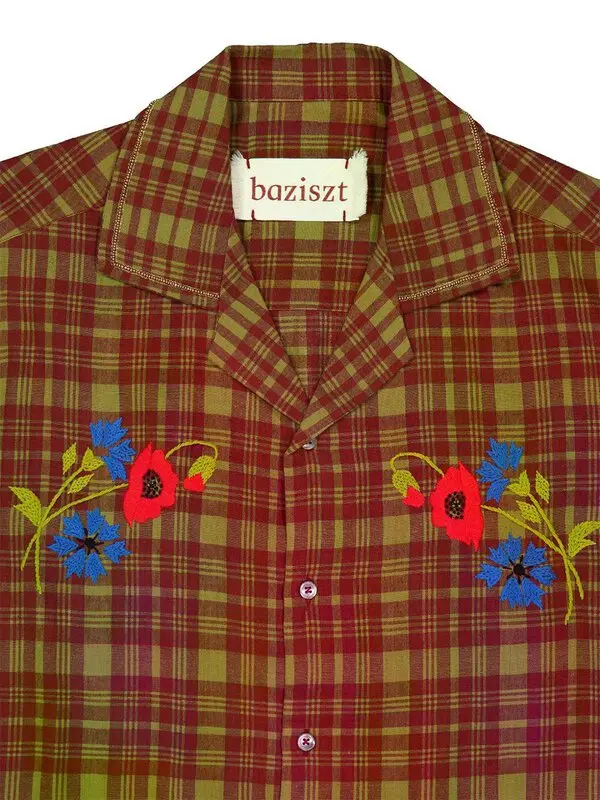 BAZISZT Pilot Check Floral-embroidered Shirt