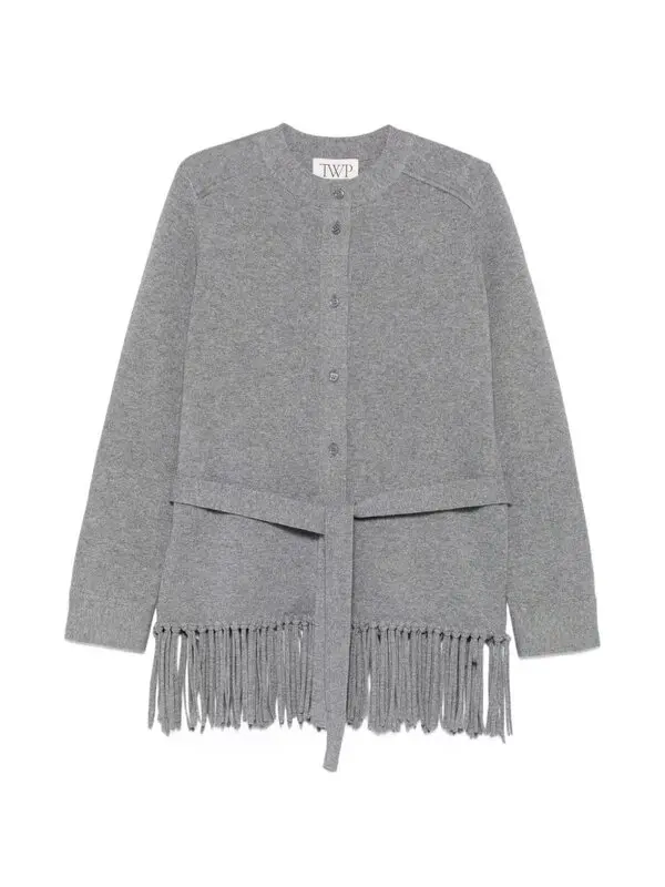 TWP Belted Fringe-trim Cardigan