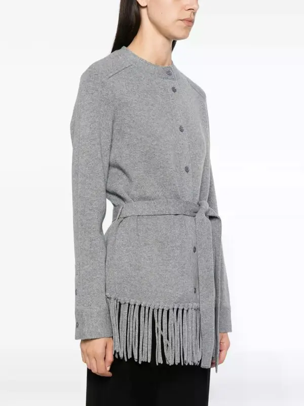 TWP Belted Fringe-trim Cardigan