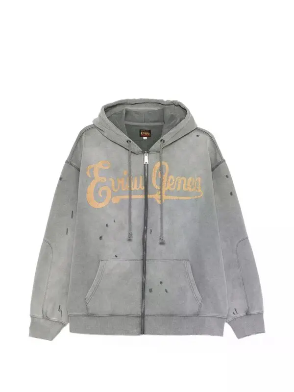 EVISU Distressed Logo-print Hoodie - Grey