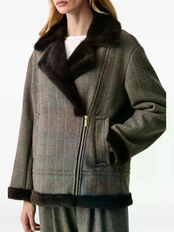 Armani Exchange Check-pattern Faux-fur-trim Jacket