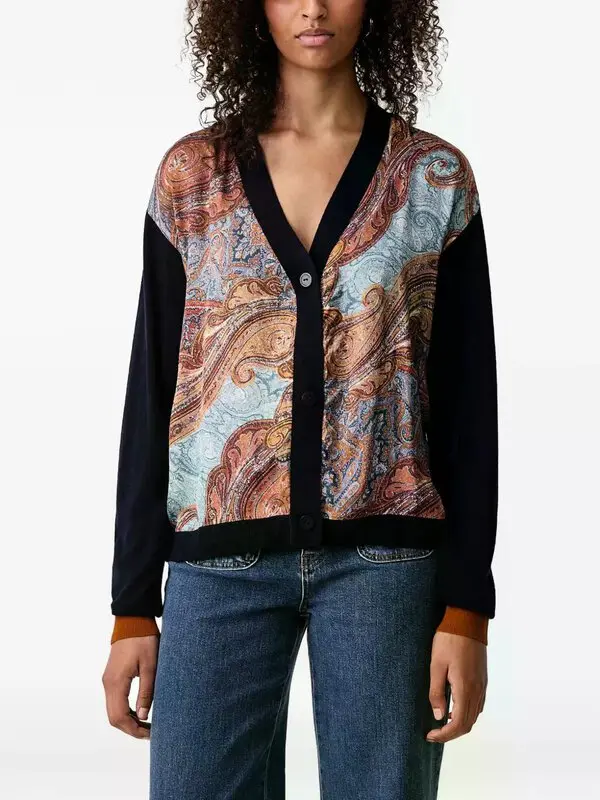 Lola Casademunt Paisley-print Colour-block Cardigan - Blue