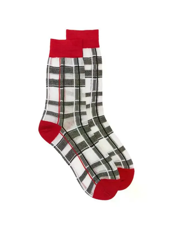 ANT45 Brill Short Check-pattern Metallic-thread Socks - Red