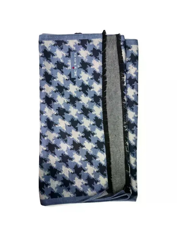 Kiton Houndstooth-pattern Frayed-edge Scarf