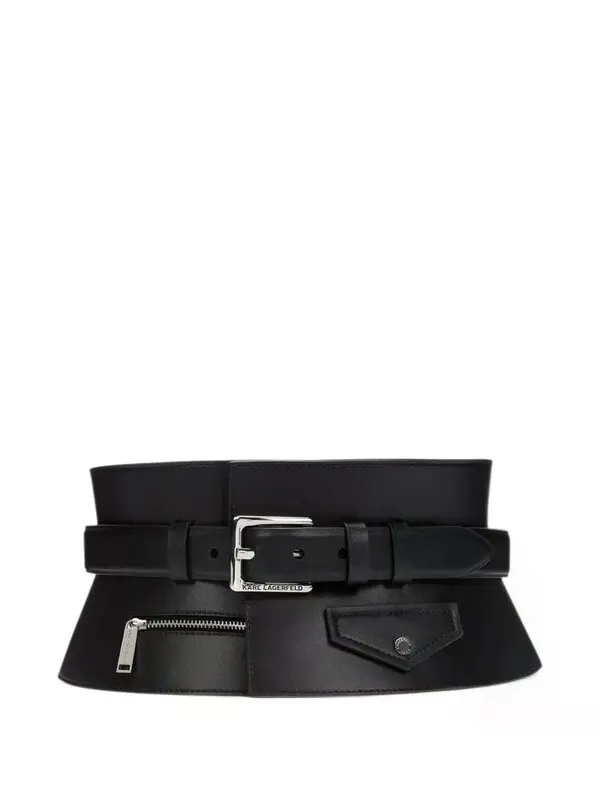 Karl Lagerfeld Flap-pocket Corset Belt - Black