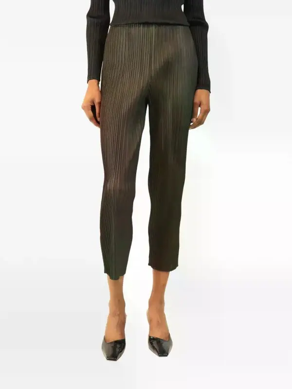 Issey Miyake Pleated Cropped Trousers - Green