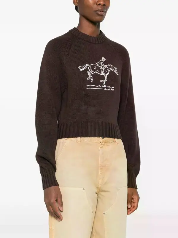 Sporty & Rich Equestrian-embroidered Raglan-sleeve Sweater
