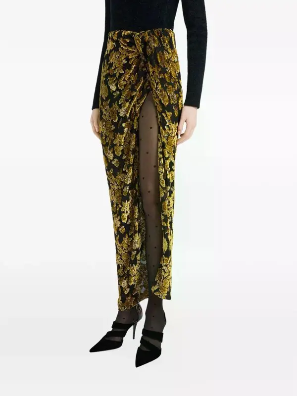 Balmain Long Velvet Jacquard Skirt