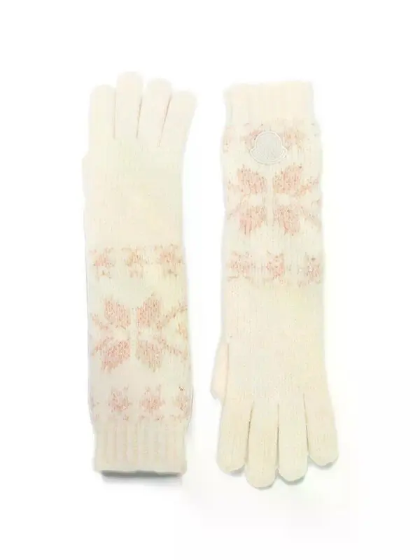 Moncler Snowflake-intarsia Sequin-embellished Gloves - Neutrals