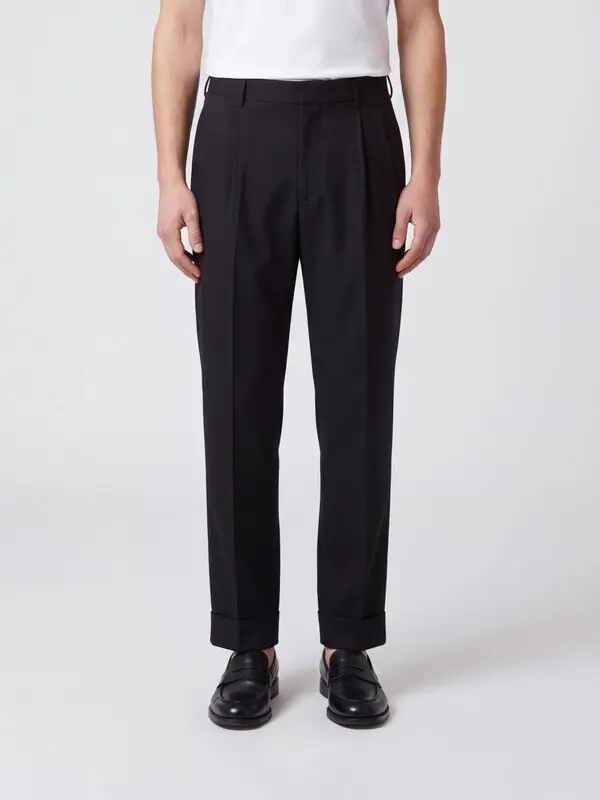 CELLAR DOOR Nev Pleated Viscose Blend Tailored Pants - Black